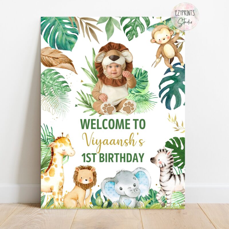 Jungle Theme Personalized Welcome Board for Kids Birthday - Balloon Bazzar